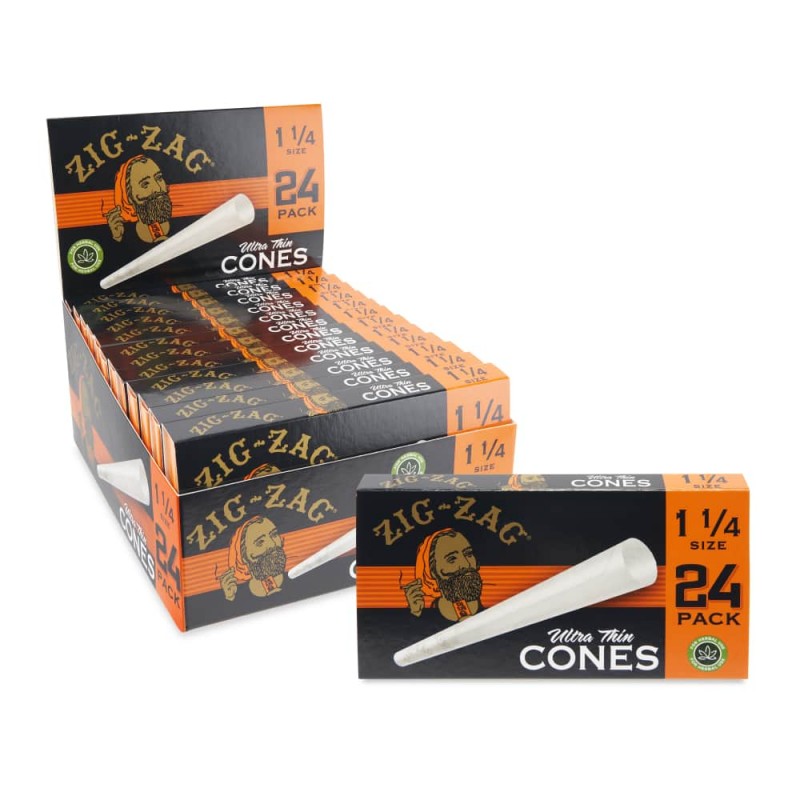 Zig-Zag 1¼ Cones Display 12CT, thc, dry herb, flower, pre-roll, pre roll, rolling paper, zig zag ...